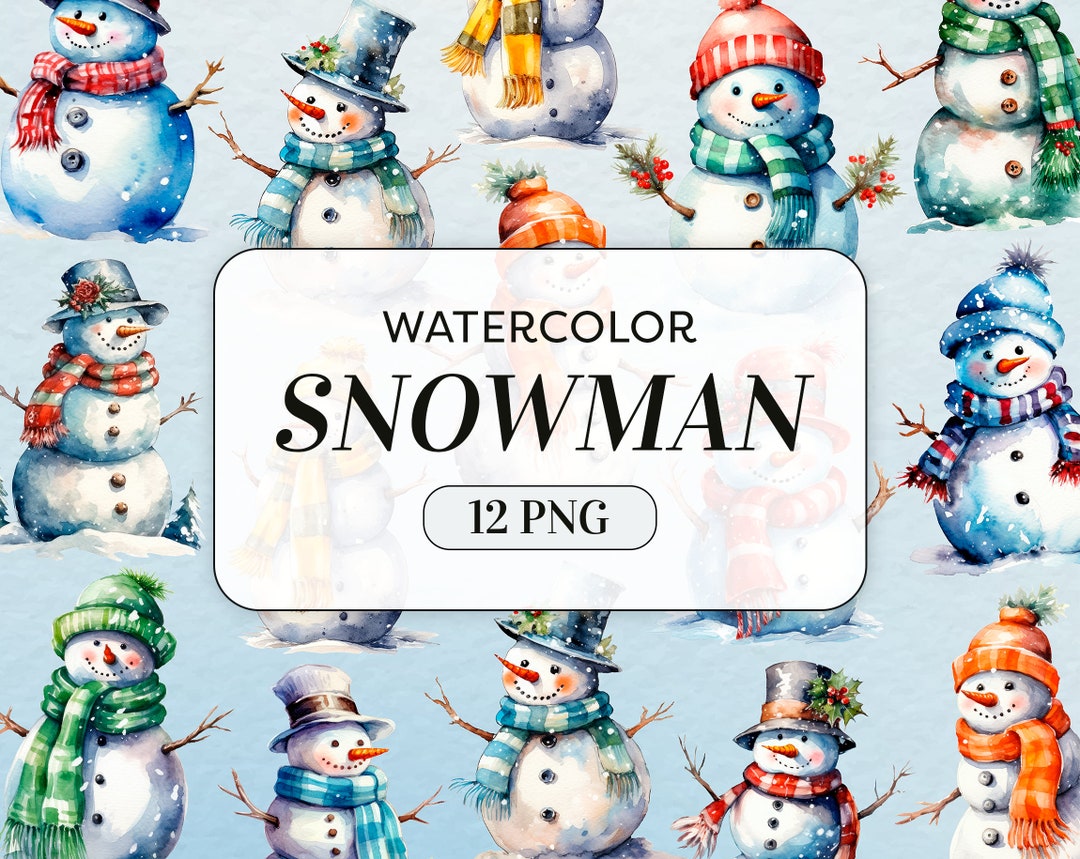 Watercolor Snowman Clipart - Cute Snowman PNG - Commercial Use ...