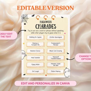 Halloween Charades Party Game, Printable & Editable Game, Fun Party ...