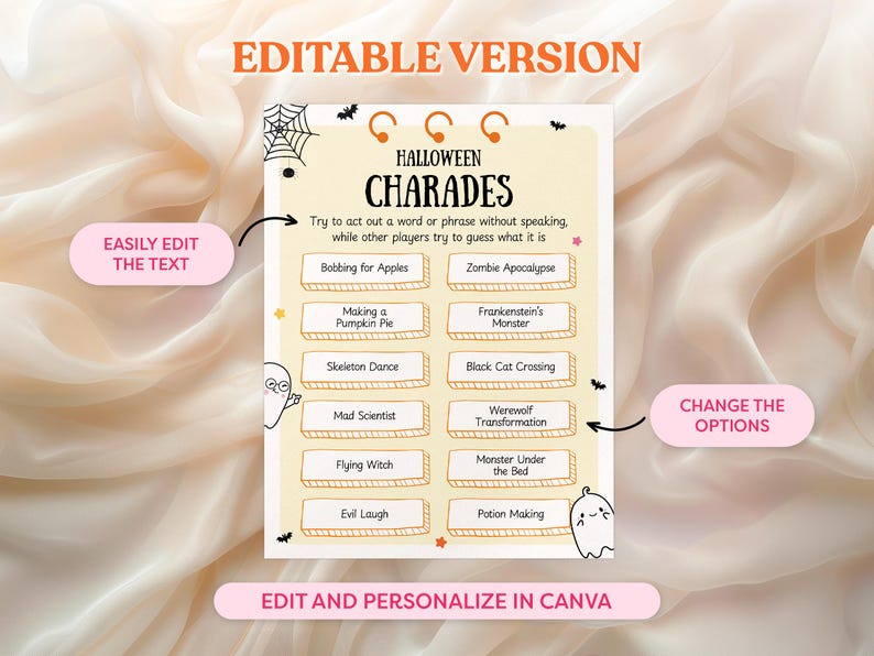 Halloween Charades Party Game, Printable & Editable Game, Fun Party ...