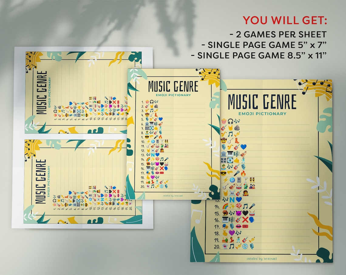 Music Genre Emoji Pictionary, Emoji Quiz, Emoji Game, Printable Party ...