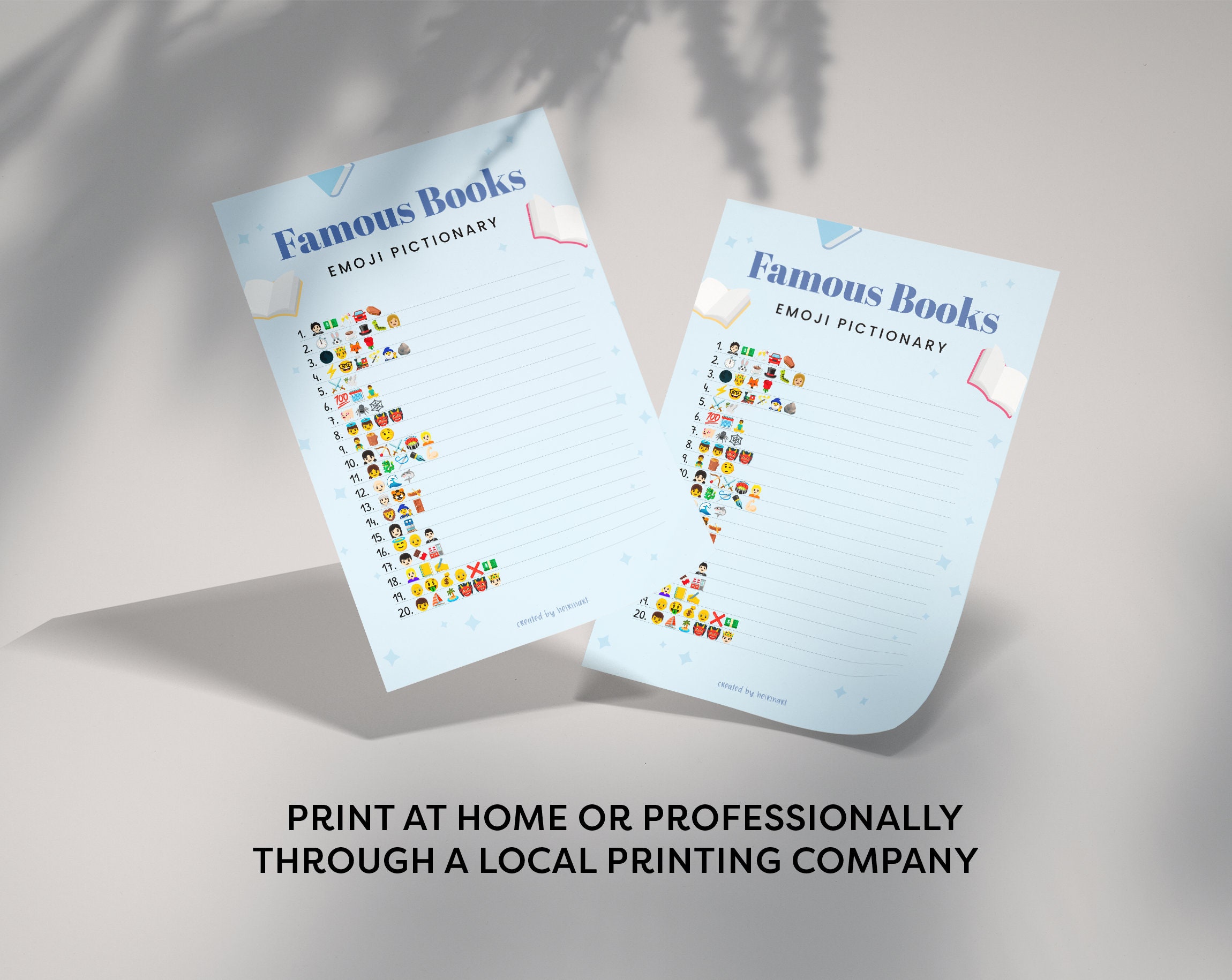 Famous Books Emoji Pictionary, Printable Party Games, Fun Family ...