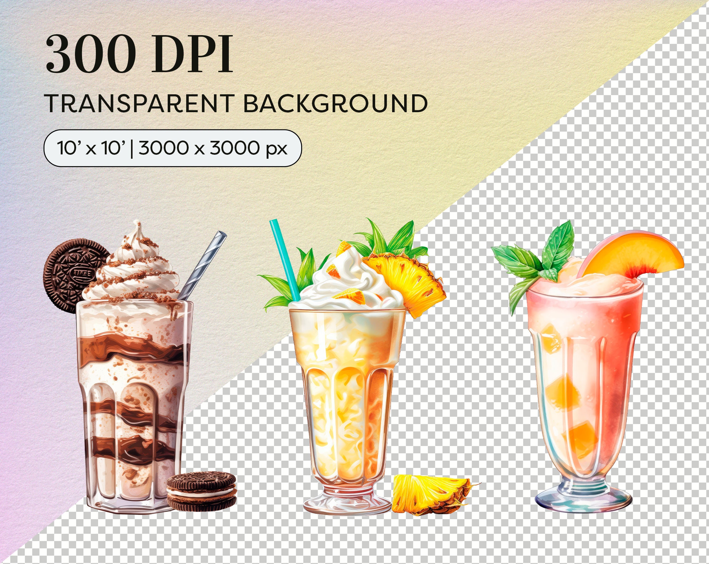 Watercolor Milkshake Clipart - Ice Cream Milkshake PNG - Commercial Use ...