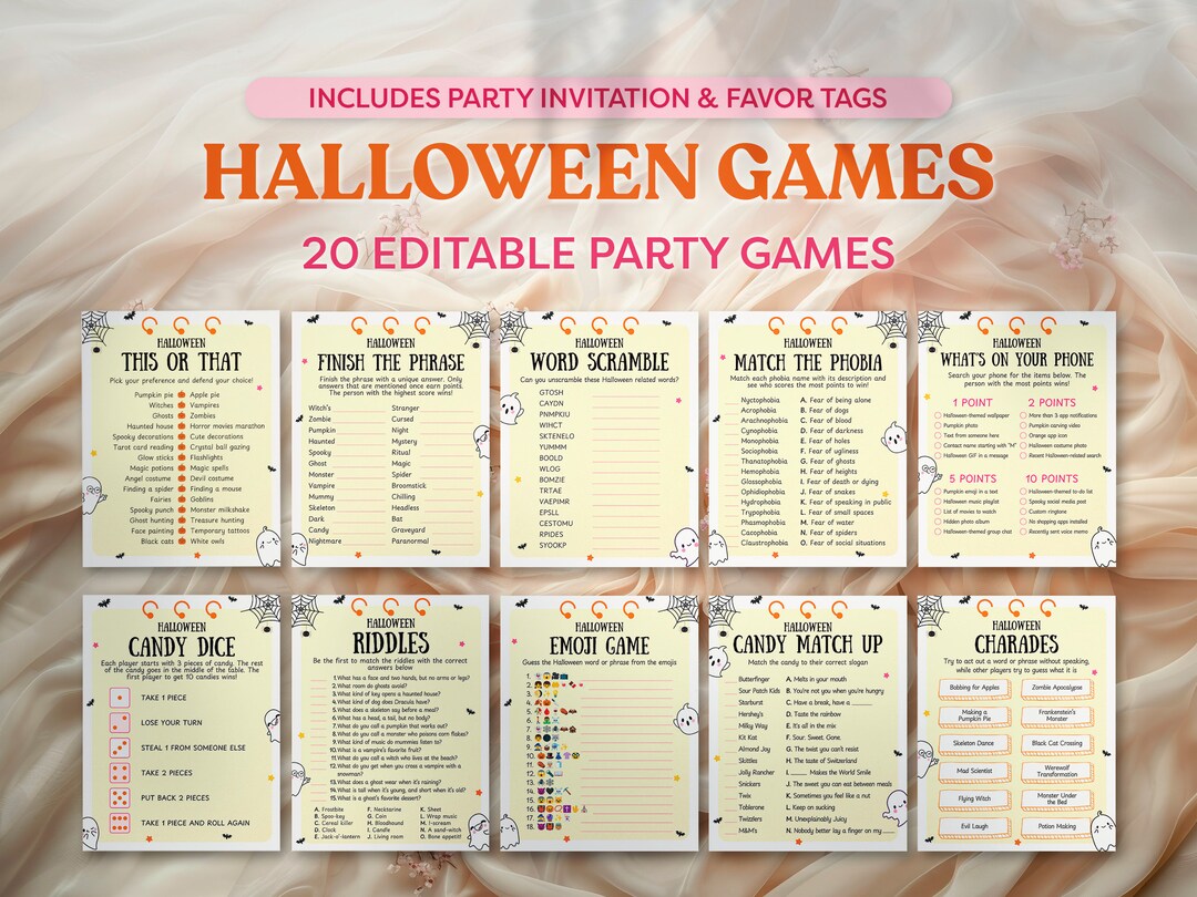 Halloween Party Games, 20 Editable Printable Game Bundle, Canva ...