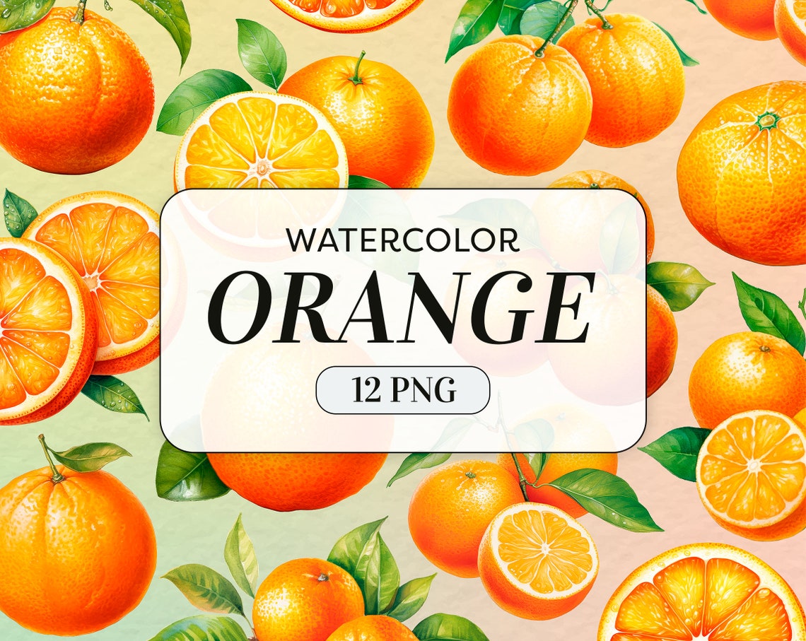Watercolor Orange Clipart Watercolor Fruits PNG Commercial Use Juicy ...