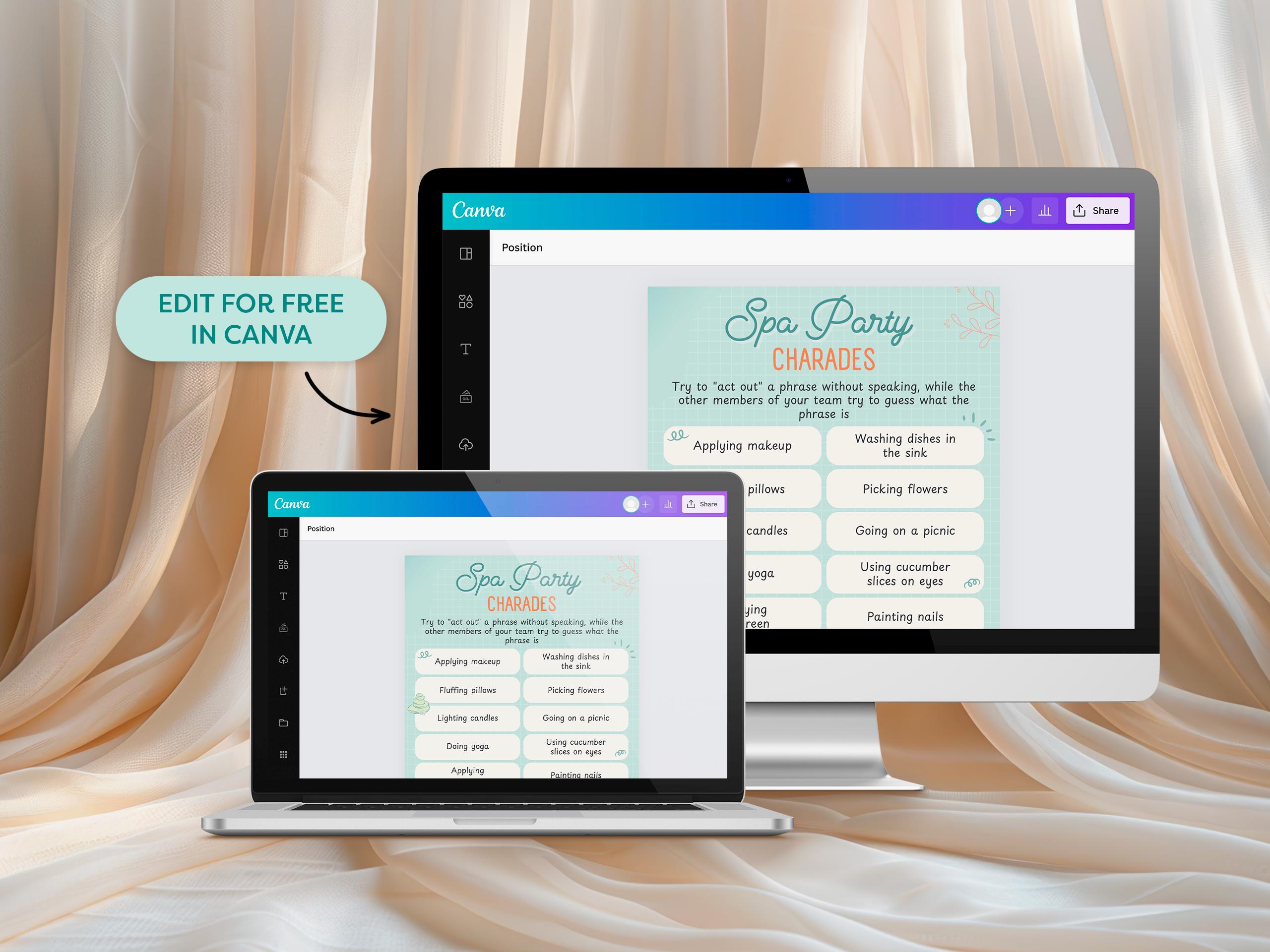 Charades Spa Party Game, Printable & Editable Game, Fun Teens Tweens ...