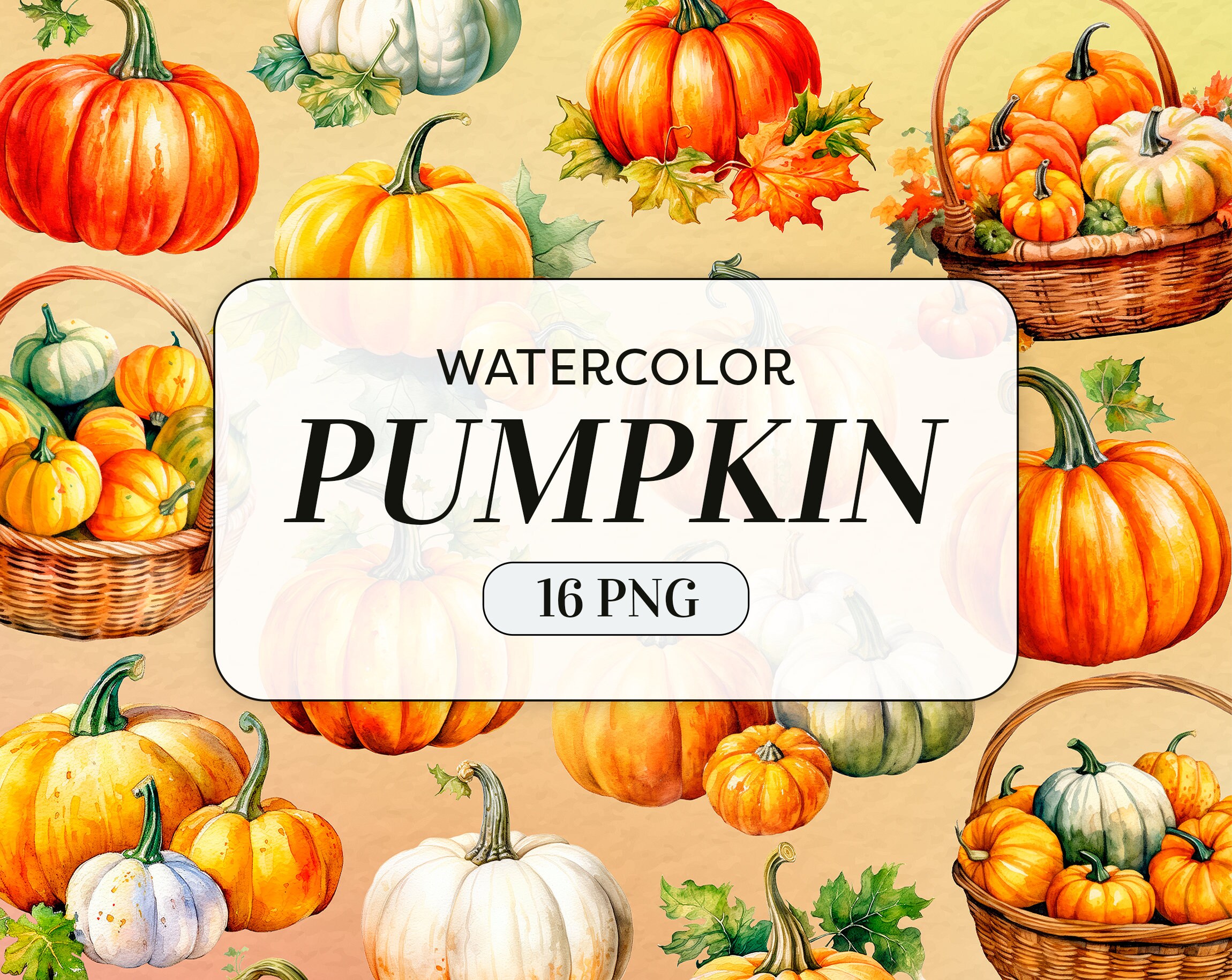 Watercolor Pumpkin Clipart - Watercolor Pumpkins PNG - Commercial Use ...