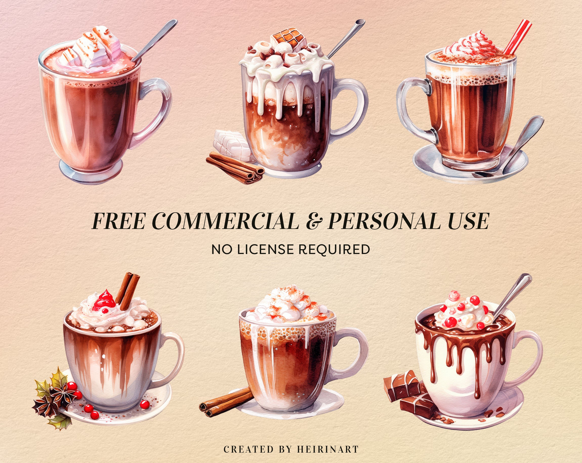 Watercolor Hot Chocolate Clipart - Hot Cocoa PNG - Commercial Use ...