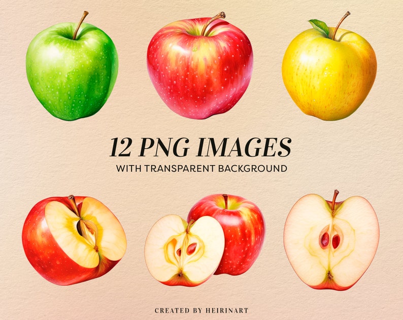 Watercolor Apple Clipart - Watercolor Fruits PNG - Commercial Use ...