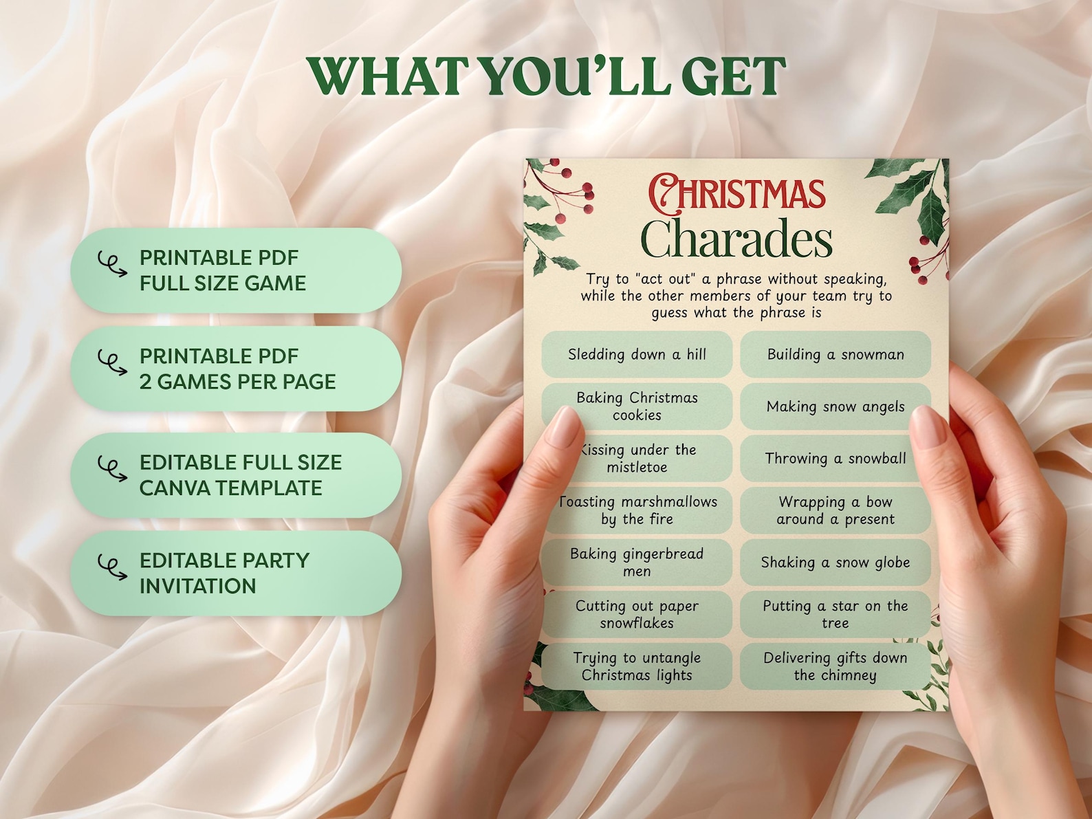 Charades Christmas Party Game, Printable & Editable Game, Fun Family ...