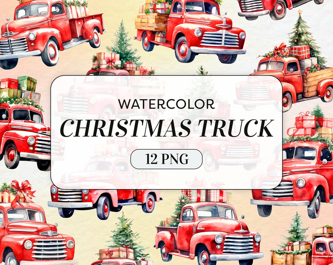 Watercolor Christmas Truck Clipart - Christmas Digital Planner ...