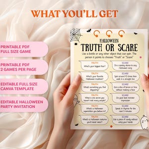 Truth or Scare Halloween Game, Printable & Editable Game, Fun Party ...