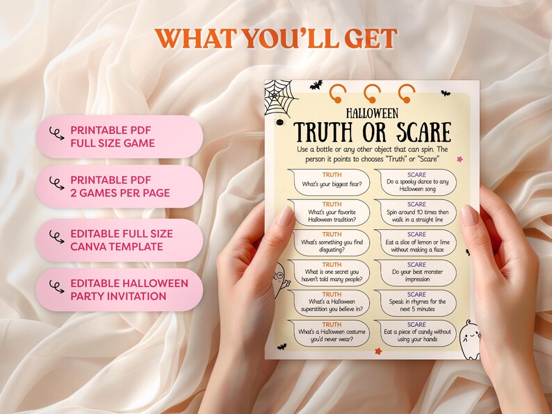 Truth or Scare Halloween Game, Printable & Editable Game, Fun Party ...