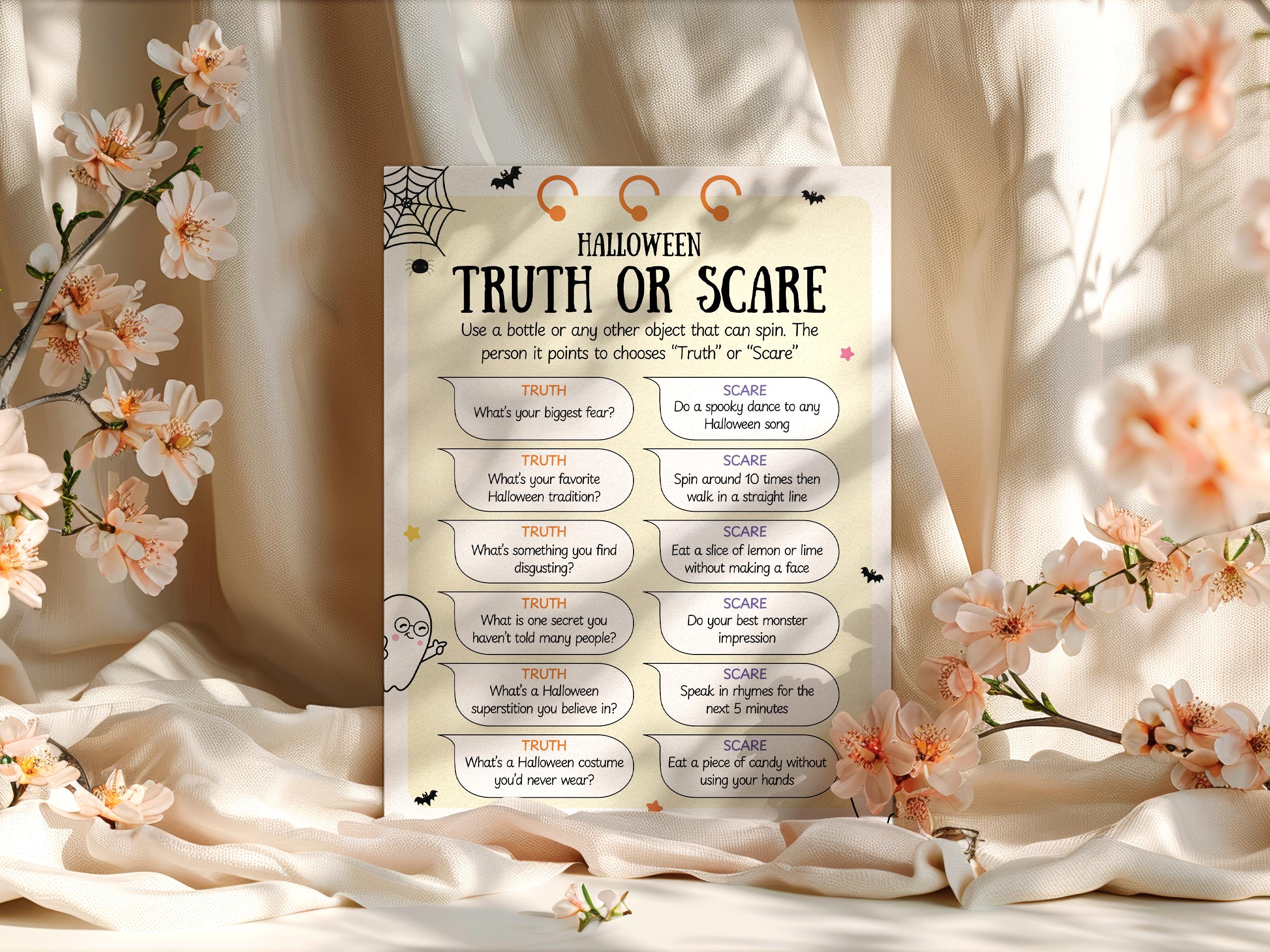 Truth or Scare Halloween Game, Printable & Editable Game, Fun Party ...