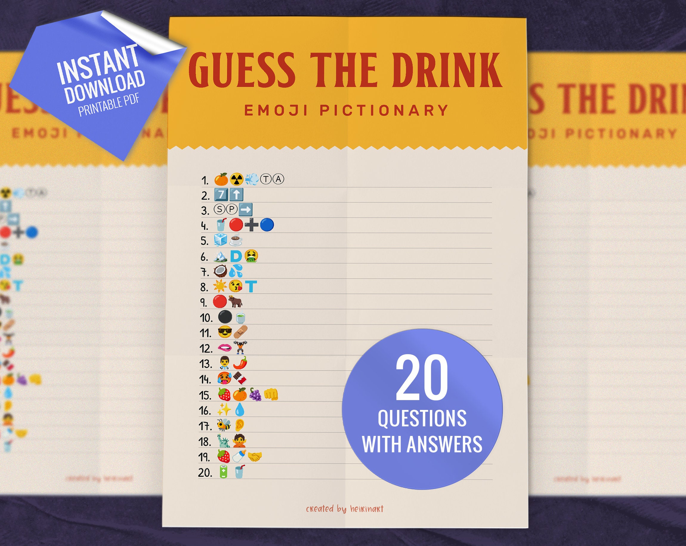 Guess the Drink Emoji Pictionary, Shower Games, Printable Party Games ...