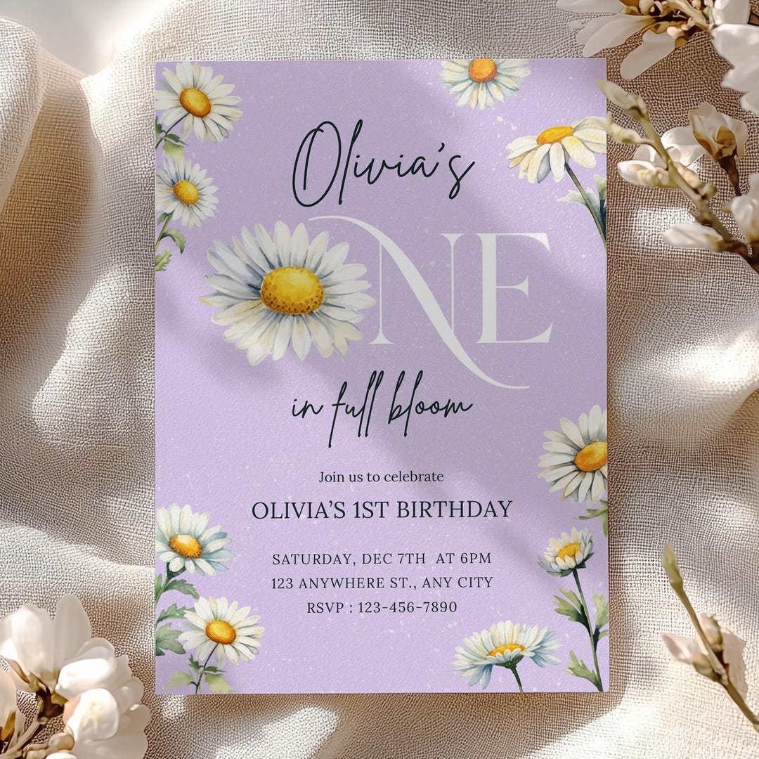 Daisy Birthday Invitation, Editable Canva Template, Floral Birthday ...