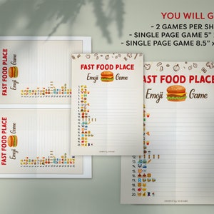 Fast Food Place Emoji Game, Printable Party Games, Fun Family Activity ...