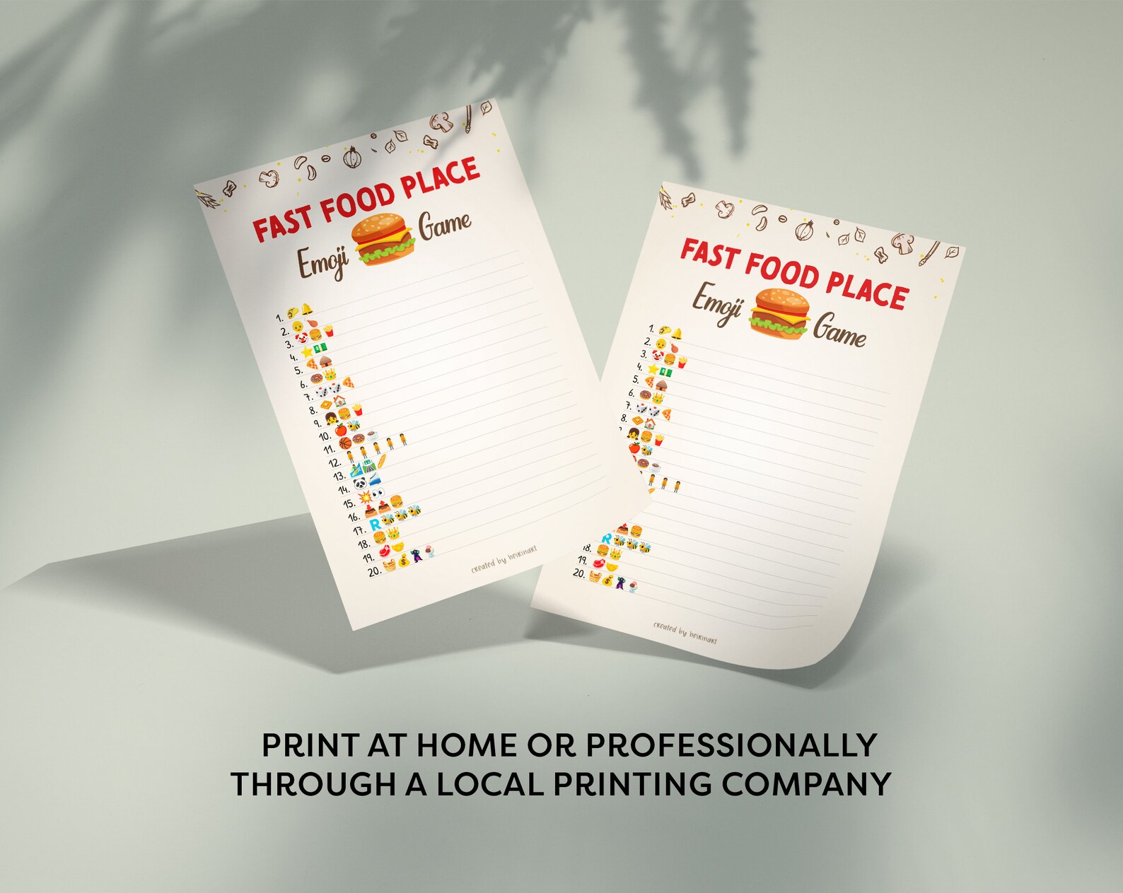 Fast Food Place Emoji Game, Printable Party Games, Fun Family Activity ...