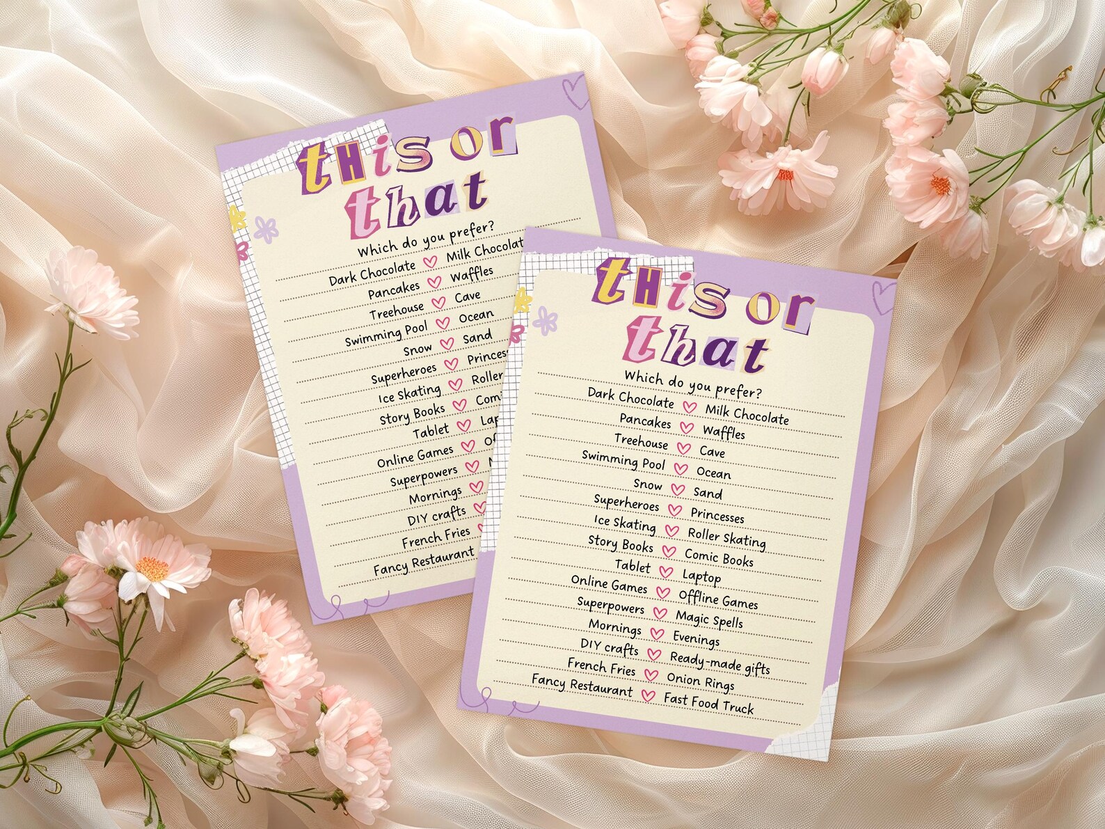 This or That Birthday Game for Her, Printable Editable Party Game ...