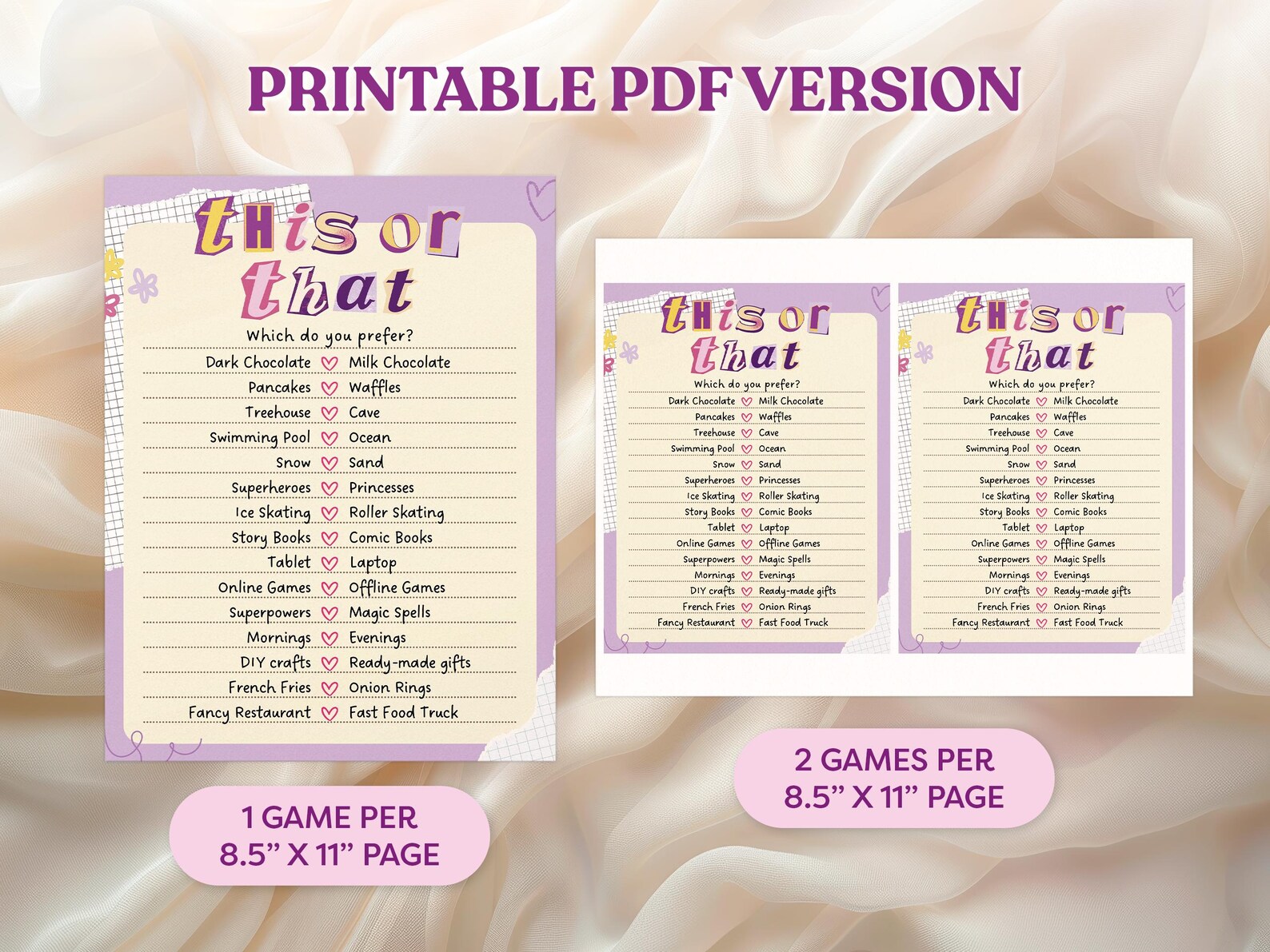 This or That Birthday Game for Her, Printable Editable Party Game ...