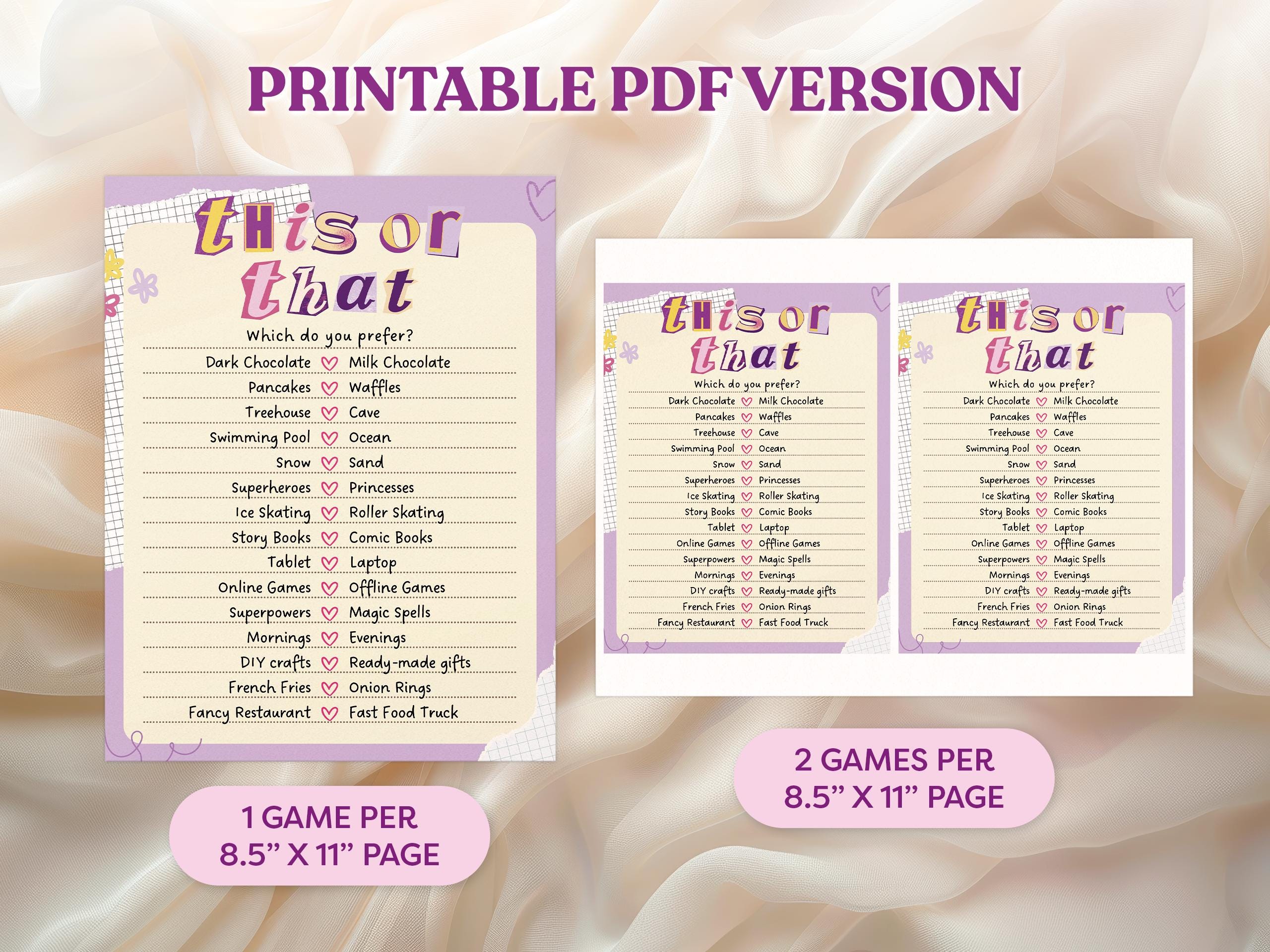 This or That Birthday Game for Her, Printable Editable Party Game ...
