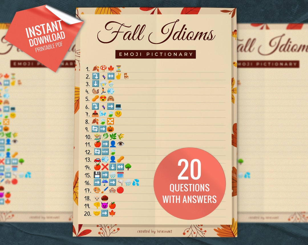 Fall Idioms Emoji Pictionary, Printable Party Games, Fun Emoji Quiz ...