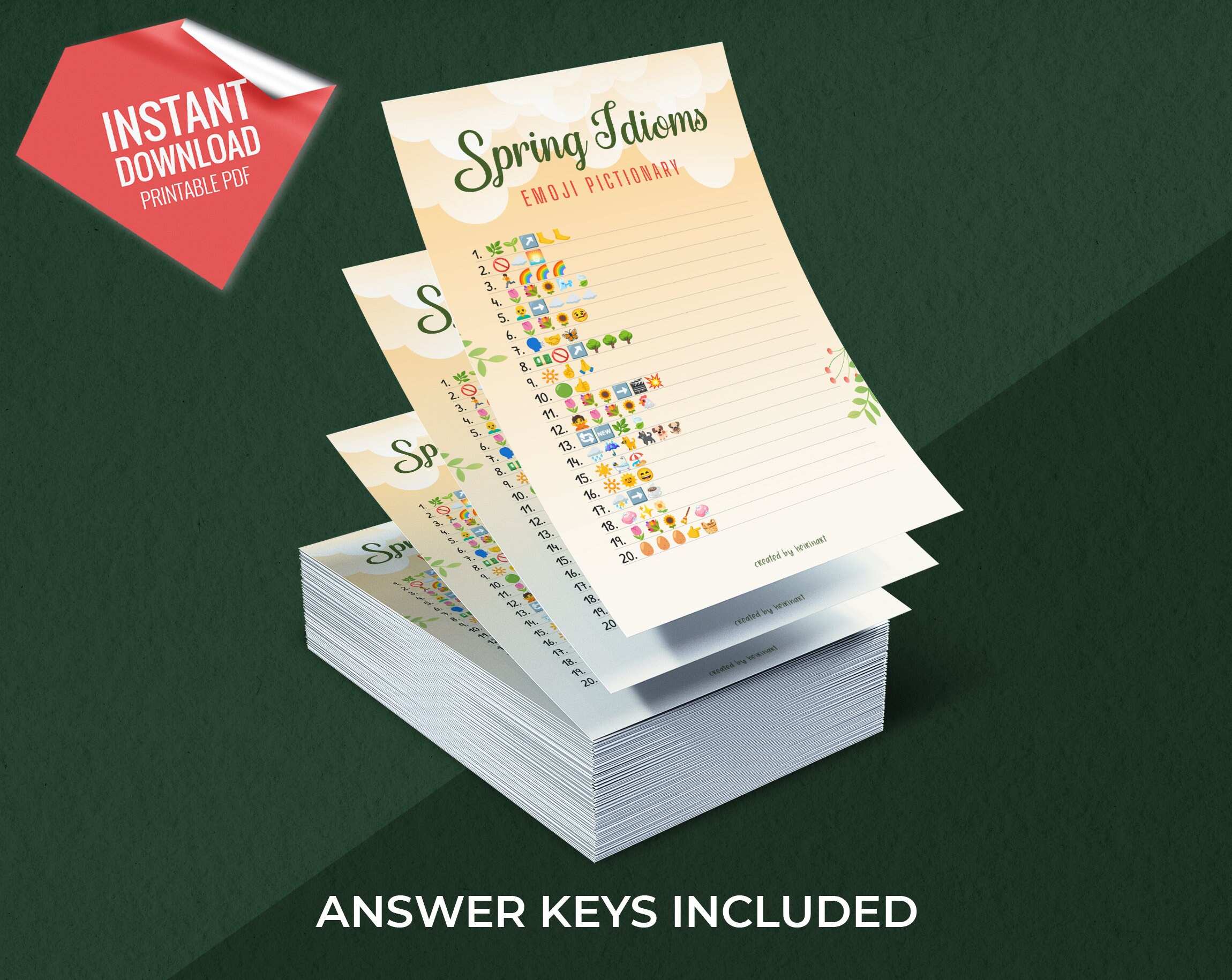 Spring Idioms Emoji Pictionary, Printable Party Games, Party Game for ...