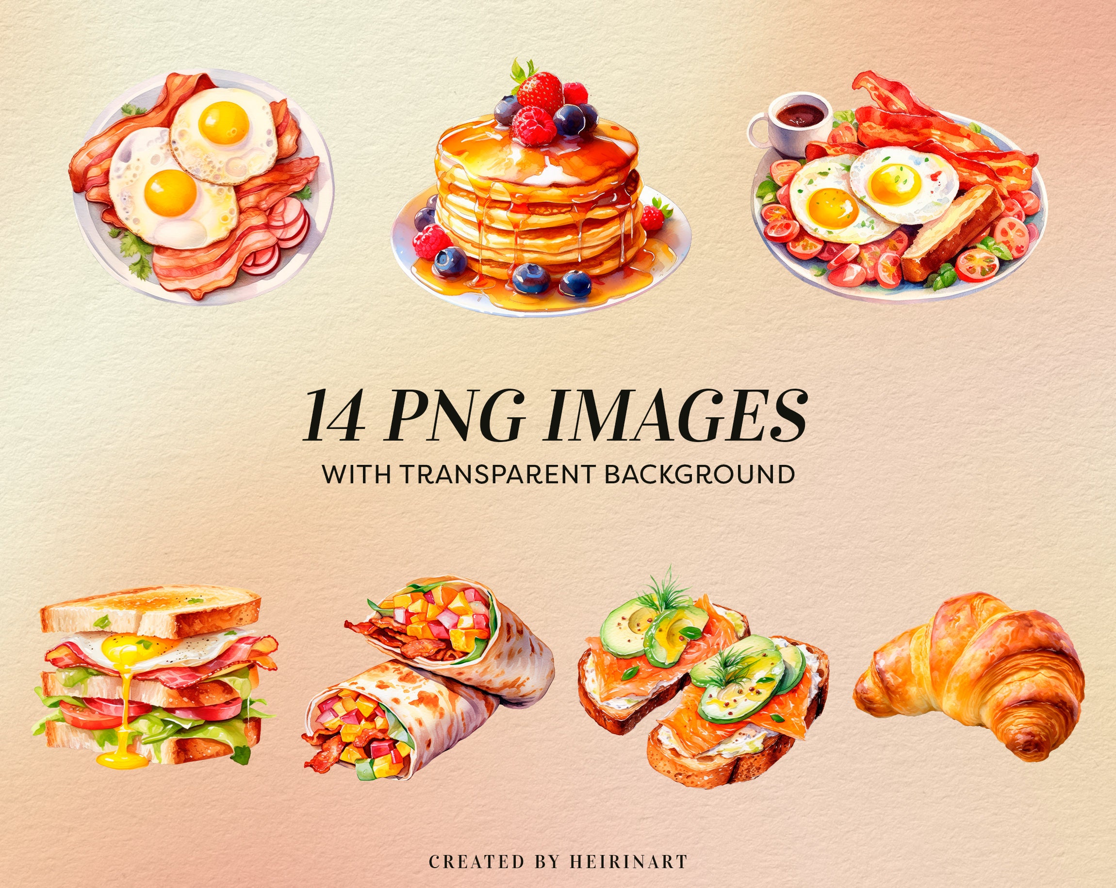 Watercolor Breakfast Clipart Watercolor Food PNG Commercial Use Waffles ...