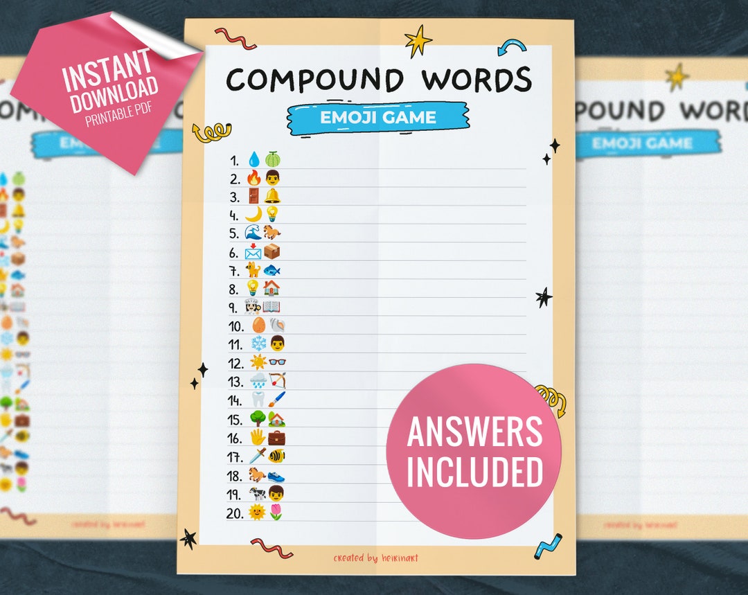 Compound Words Emoji Pictionary Printable Party Games Fun - Etsy