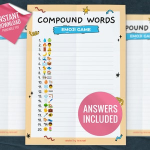 Compound Words Emoji Pictionary Printable Party Games Fun - Etsy