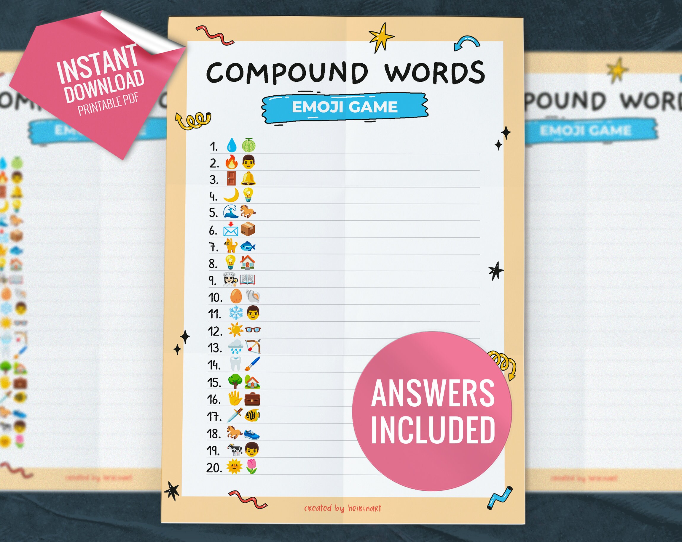 Compound Words Emoji Pictionary Printable Party Games Fun - Etsy