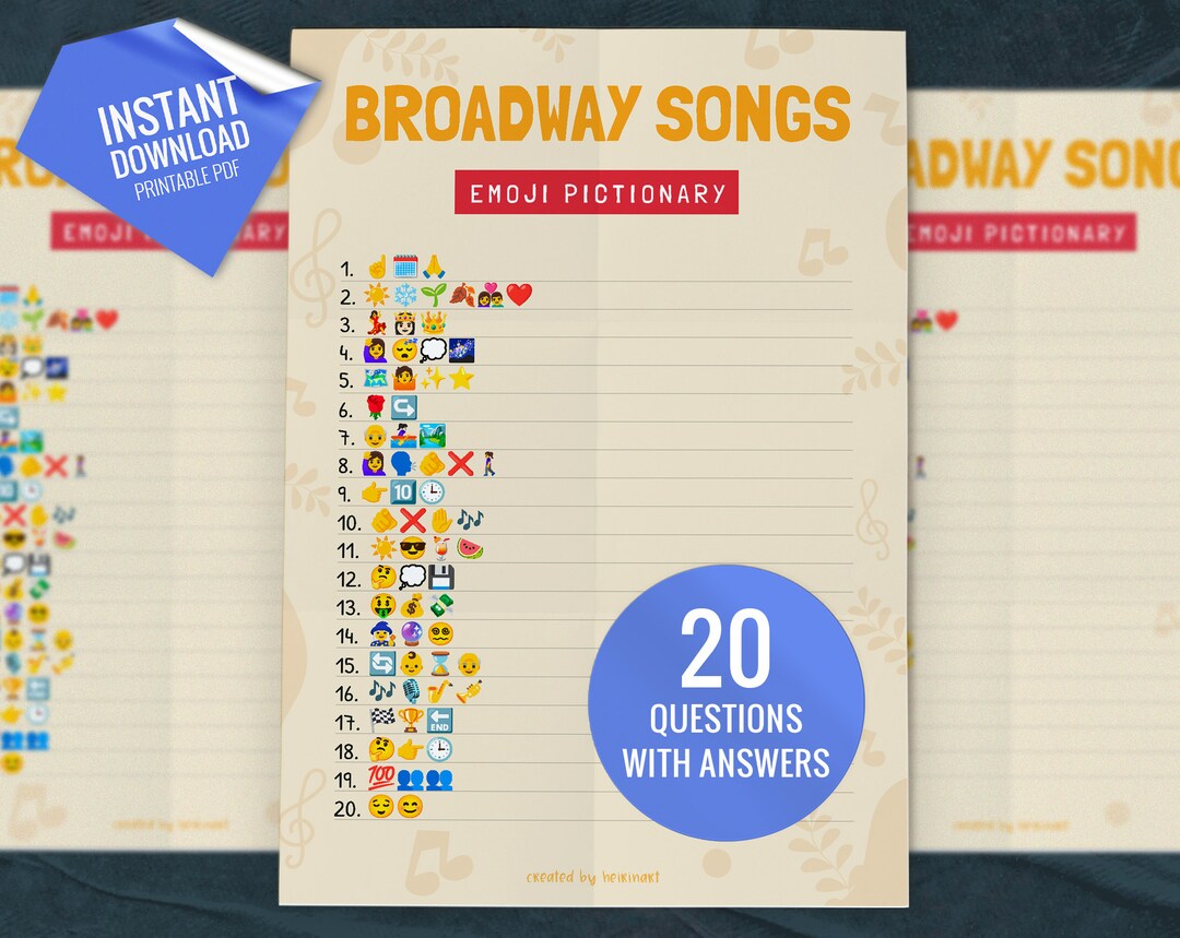 Broadway Songs Emoji Pictionary Printable Party Games Fun - Etsy