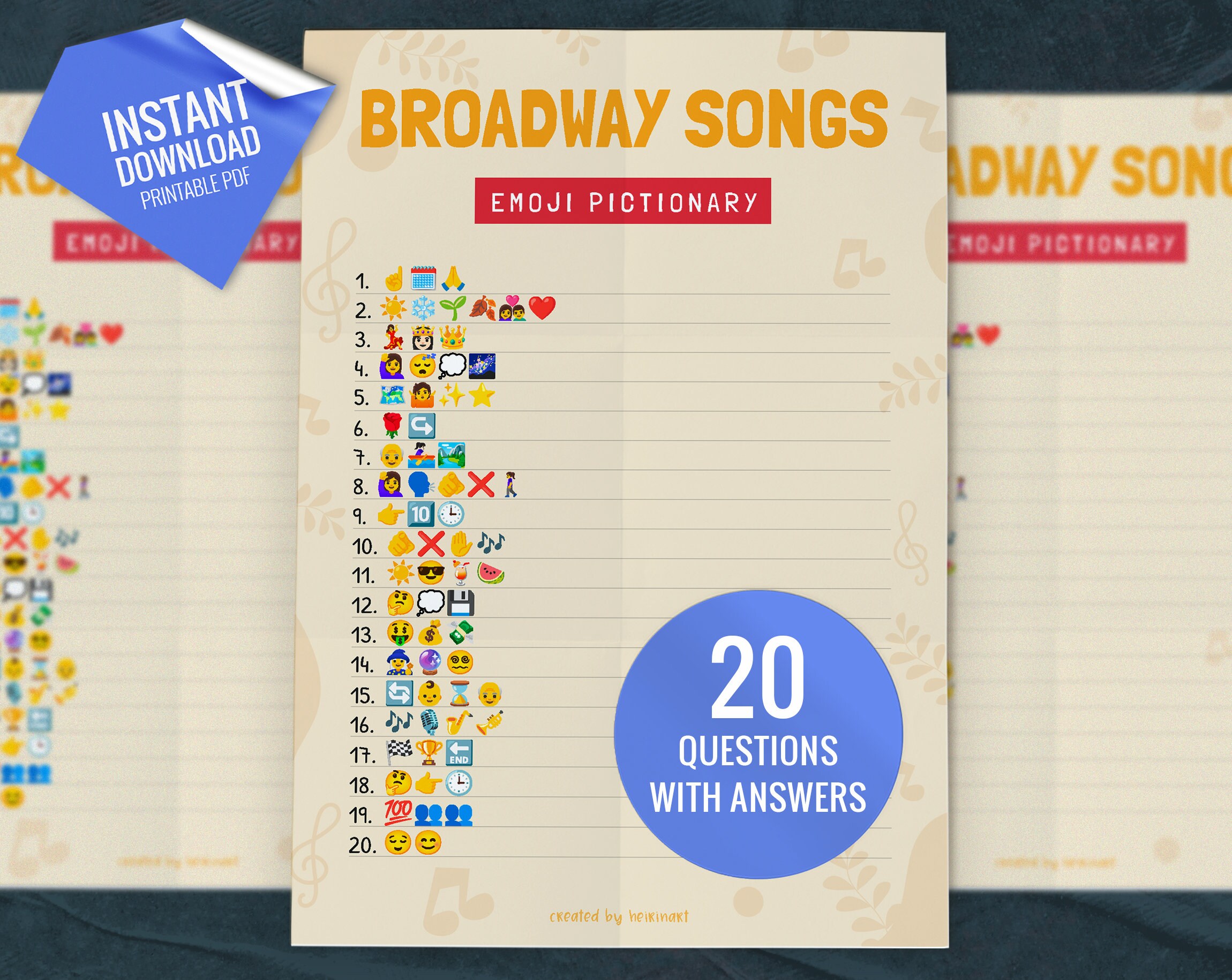 Broadway Songs Emoji Pictionary Printable Party Games Fun - Etsy