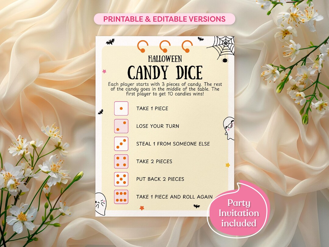 Candy Dice Halloween Game, Printable & Editable Game, Fun Party ...