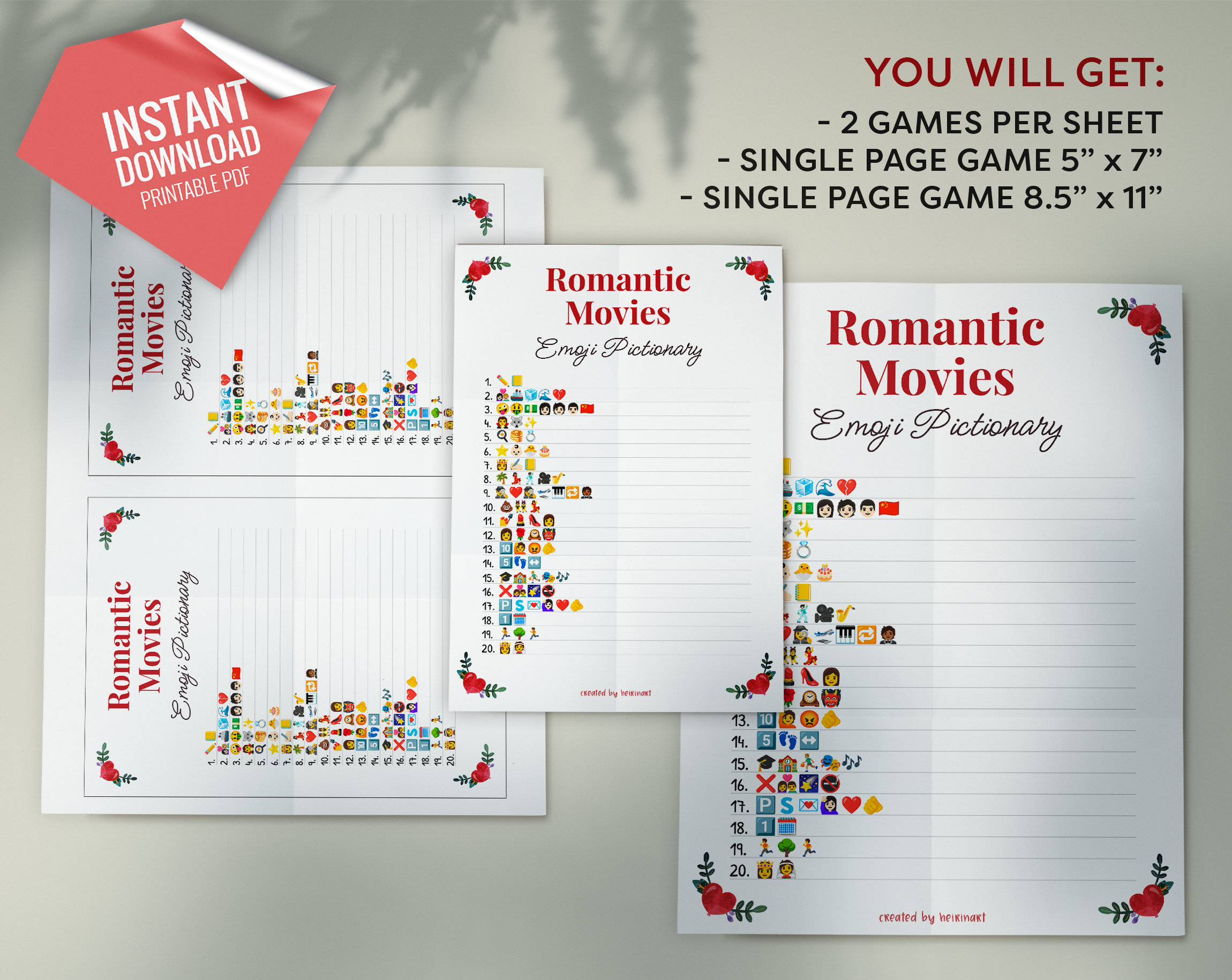 Romantic Movies Emoji Pictionary, Printable Party Games, Fun Family ...