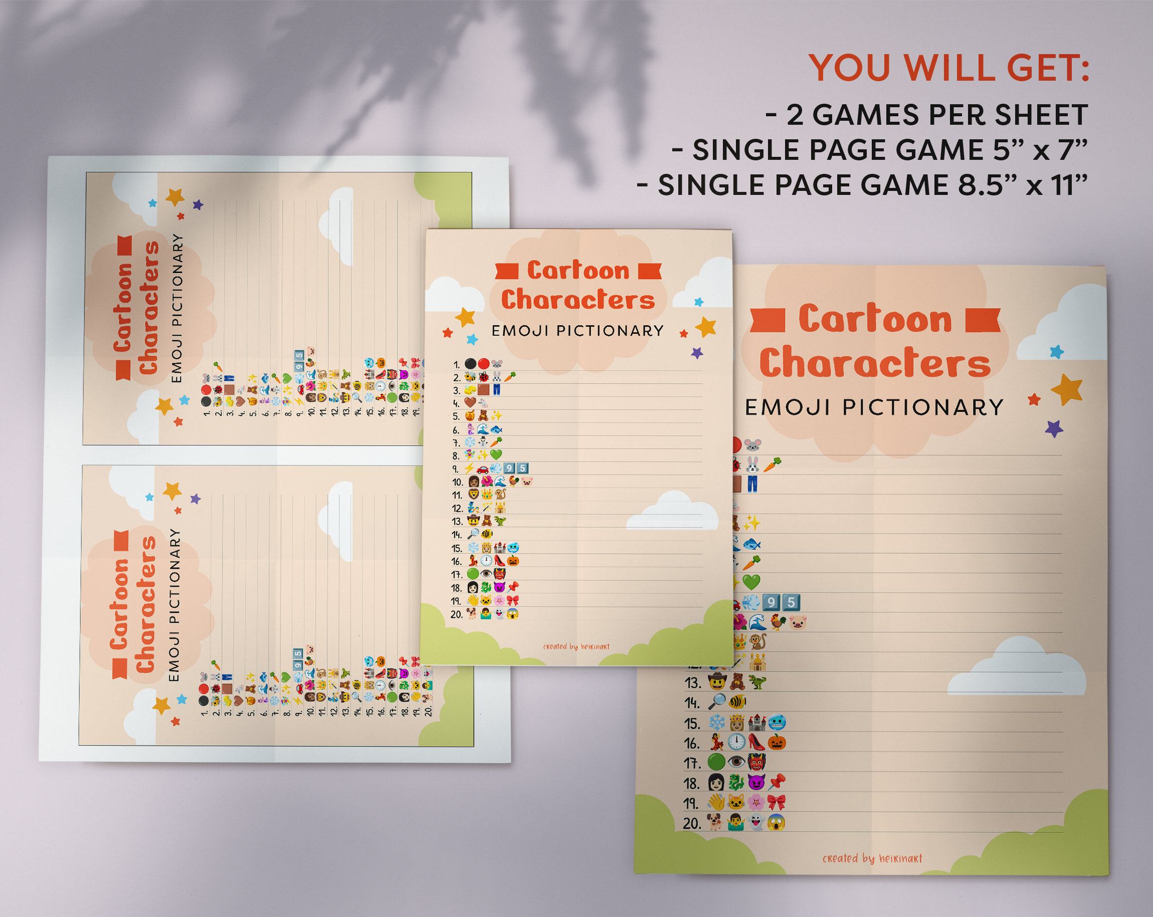 Cartoon Characters Emoji Pictionary, Printable Party Games, Birthday ...