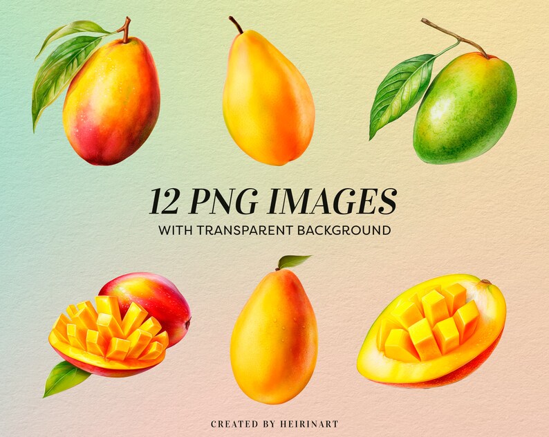 Watercolor Mango Clipart Watercolor Fruits PNG Commercial Use Tropical ...