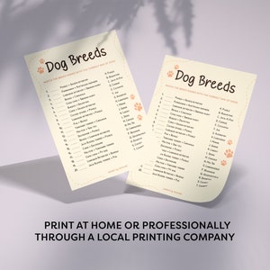 Dog Breeds Match up Trivia Game, Printable Party Games, Party Game for ...