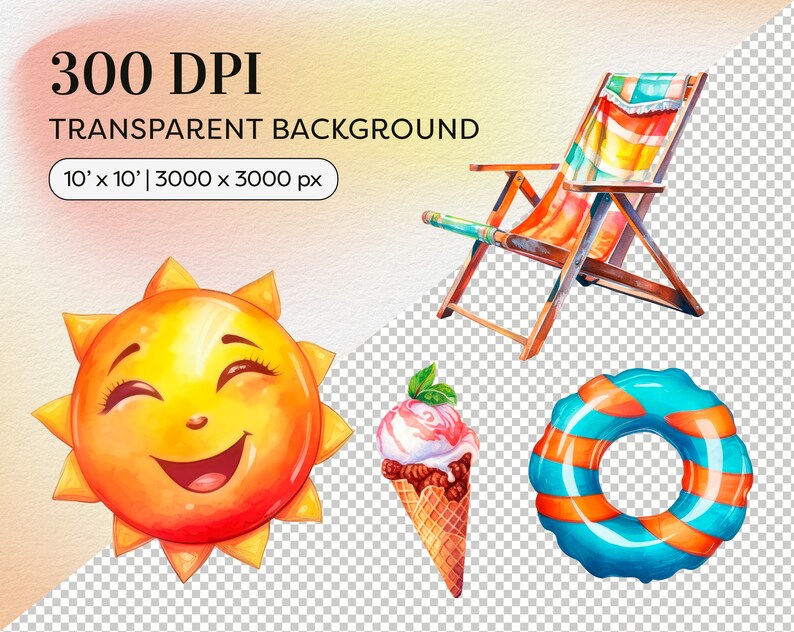 Watercolor Summer Clipart - Watercolor Summer PNG - Commercial Use ...
