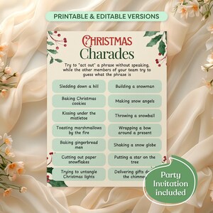 Charades Christmas Party Game, Printable & Editable Game, Fun Family ...
