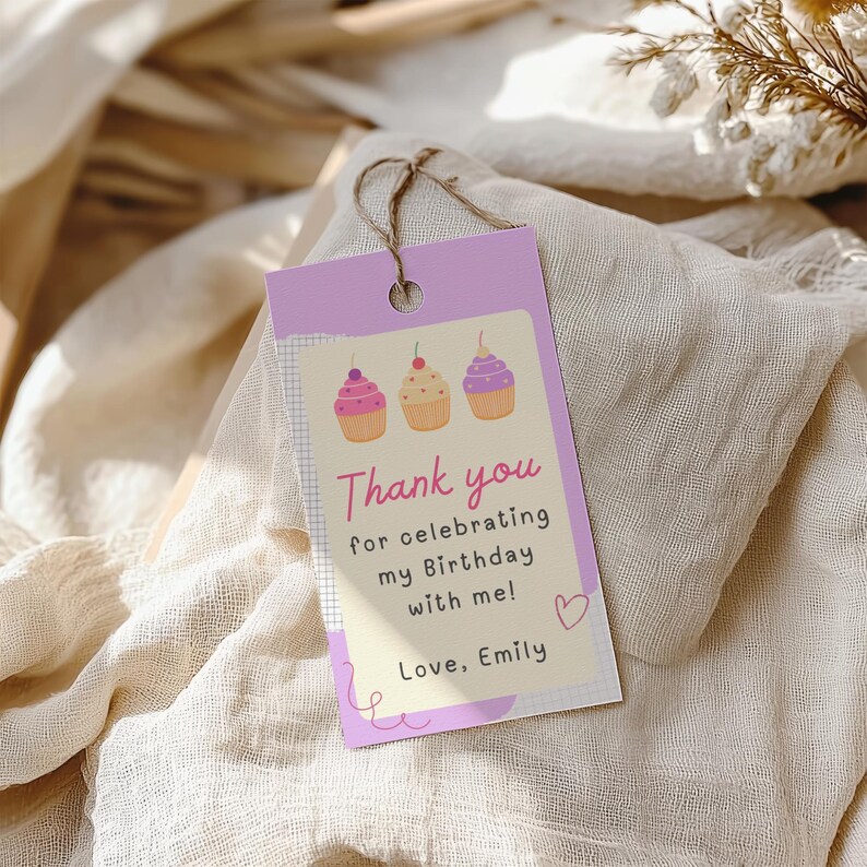 Purple Favor Tag, Birthday Thank You Tags, Editable Birthday Tag ...