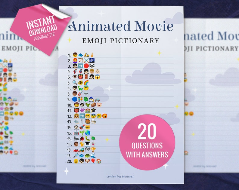 Animated Movie Emoji Pictionary, Printable Party Games, Fun Family ...