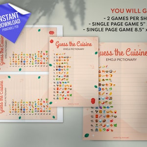 Guess the Cuisine Emoji Pictionary, Printable Party Games, Food Emoji ...