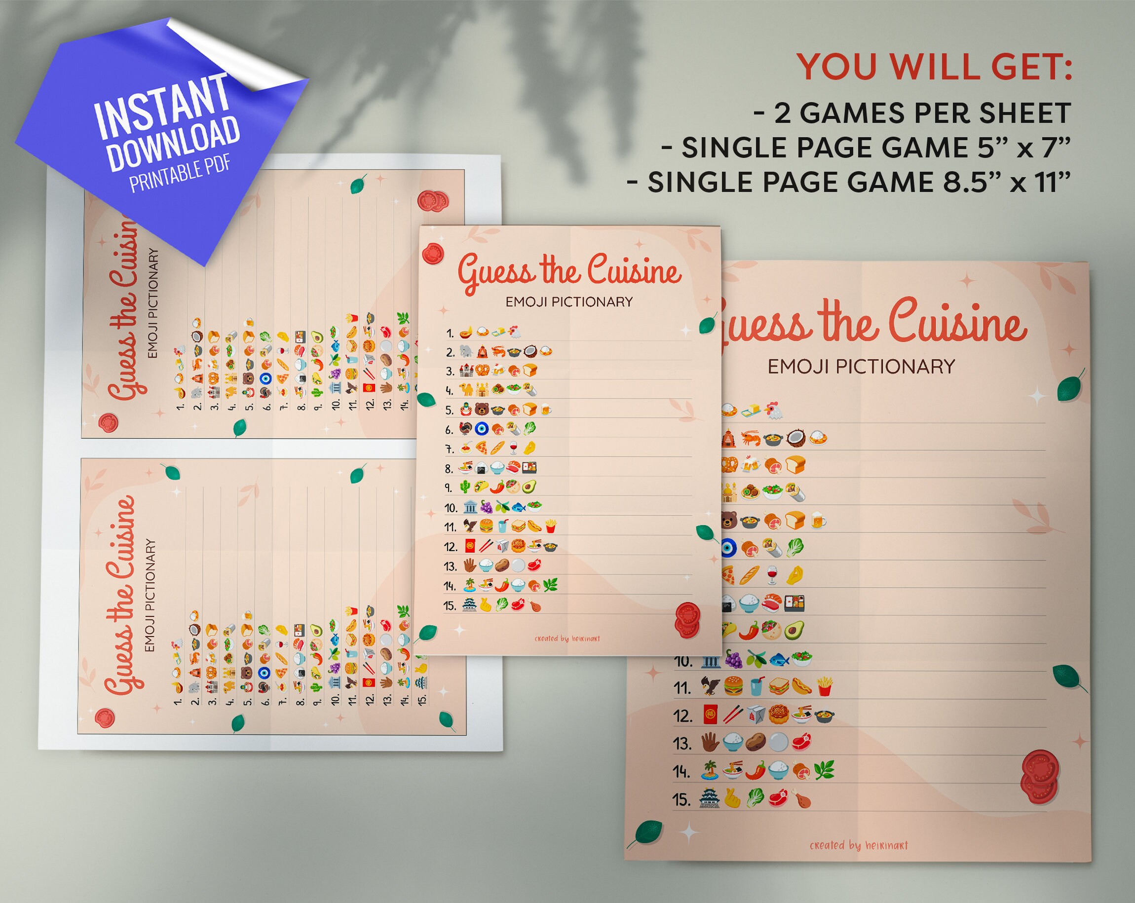 Guess the Cuisine Emoji Pictionary, Printable Party Games, Food Emoji ...