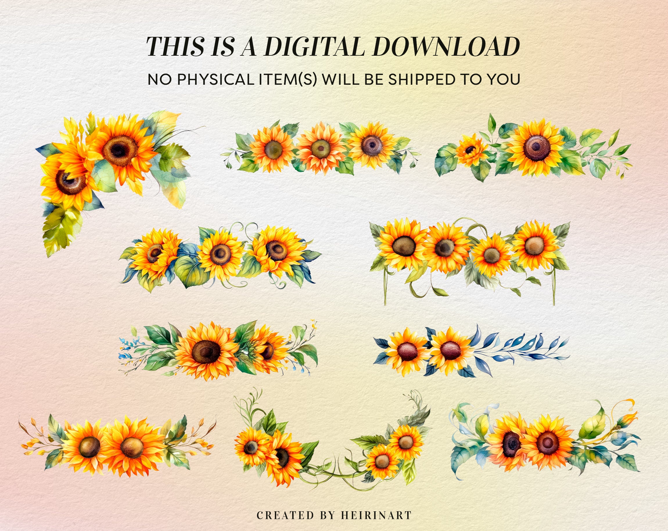 Watercolor Sunflowers Clipart Watercolor Sunflower PNG Commercial Use ...