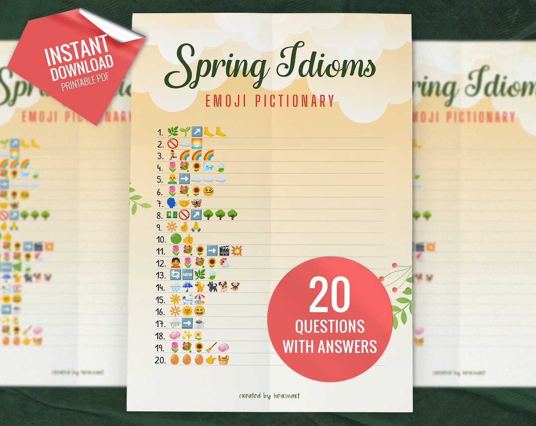 Spring Idioms Emoji Pictionary, Printable Party Games, Party Game for ...