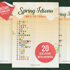 Spring Idioms Emoji Pictionary, Printable Party Games, Party Game for ...