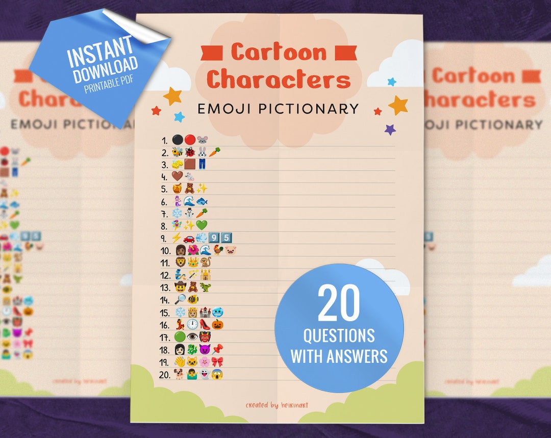 Cartoon Characters Emoji Pictionary, Printable Party Games, Birthday ...