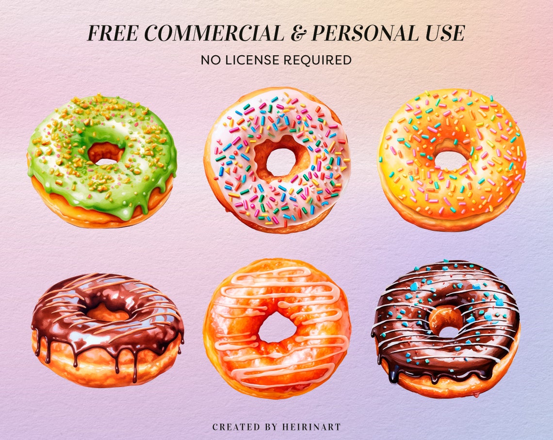 Watercolor Donuts Clipart - Dessert Donut PNG - Commercial Use - Sweet ...