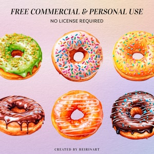 Watercolor Donuts Clipart - Dessert Donut PNG - Commercial Use - Sweet ...