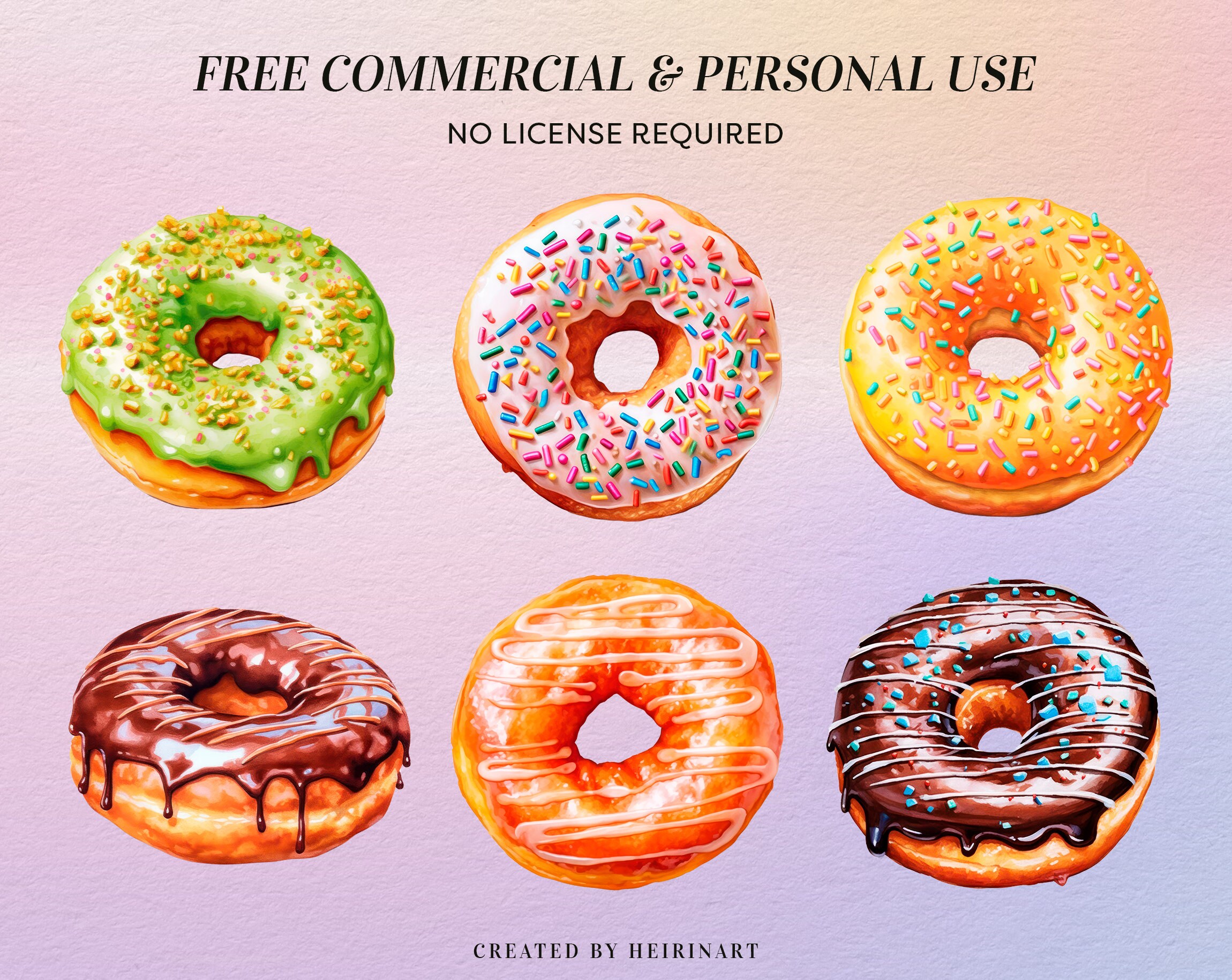 Watercolor Donuts Clipart - Dessert Donut PNG - Commercial Use - Sweet ...